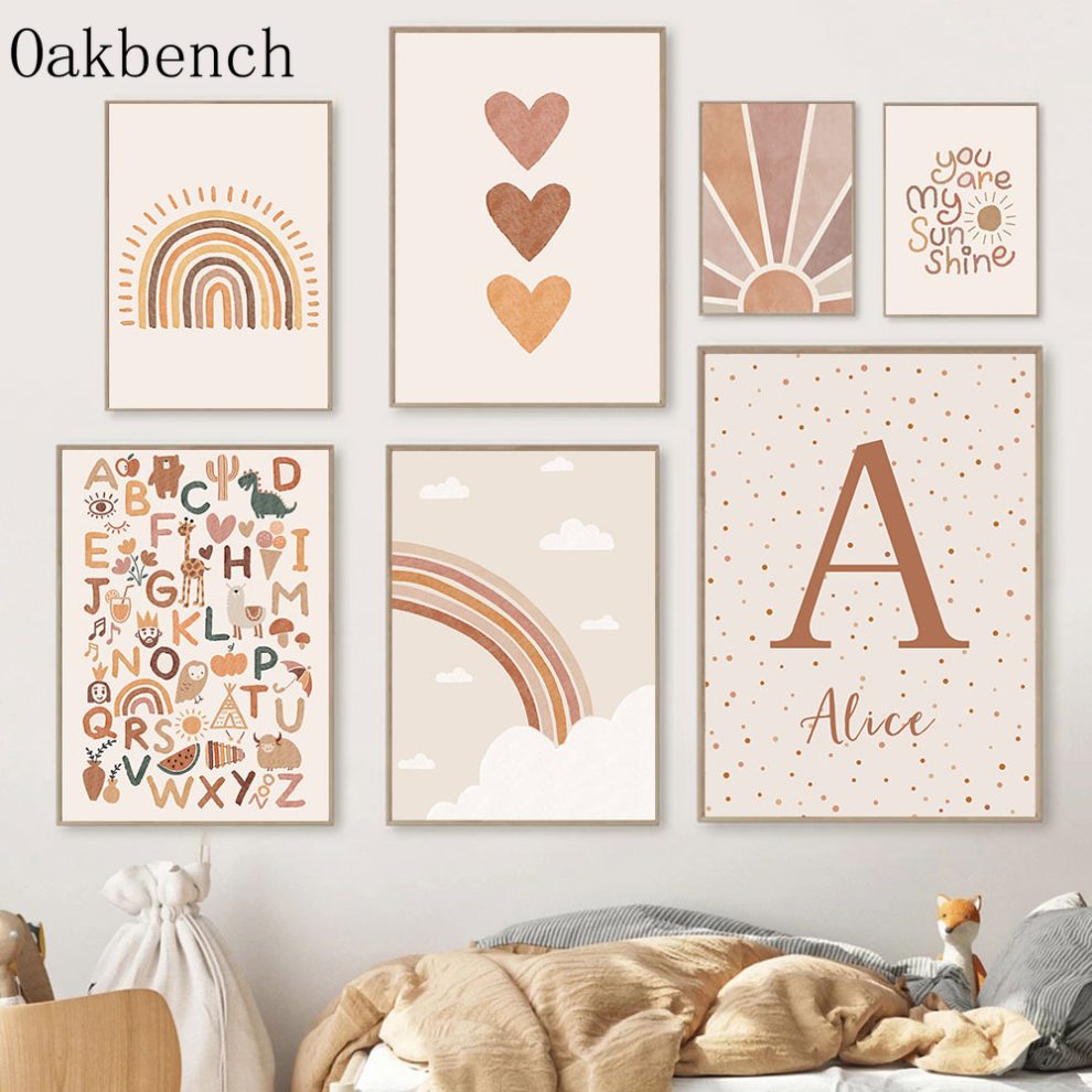 Abc Poster Boho Wall Art Posters Heart Rainbow Nursery Alphabet ...