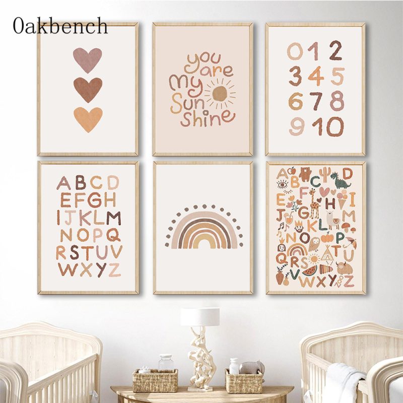 Abc Poster Boho Wall Art Posters Heart Rainbow Nursery Alphabet ...