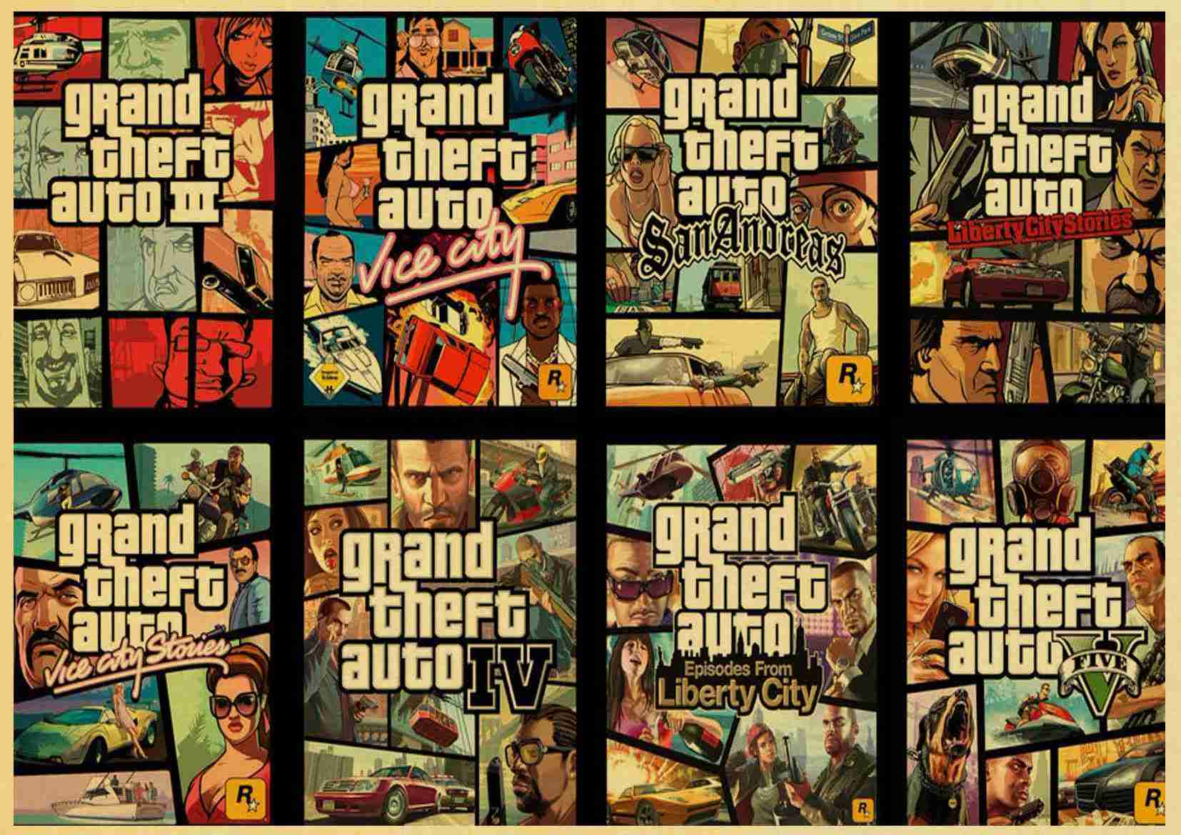 Grand Theft Auto V Game Art Retro Poster Printed Gta 5 Wall Pictures ...