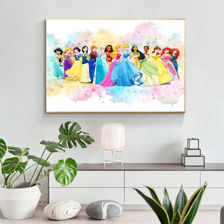 Disney Princess Watercolor Canvas Art Print For Childrens Room Decor ...