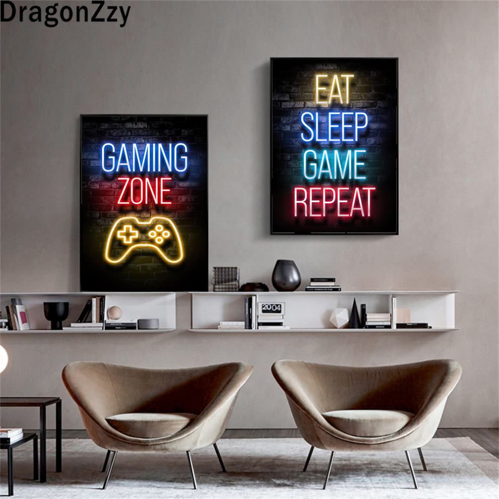 Glowinthedark Gaming Canvas Wall Art For Kids And Teens Room Decor ...