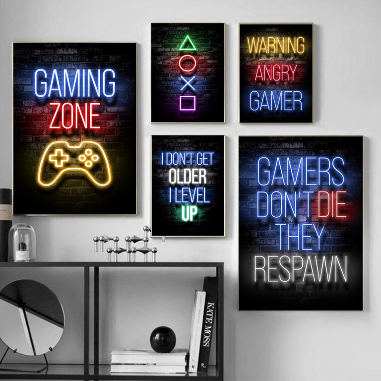 Neon Gaming Console Graffiti Canvas Art For Gamers Home Decor Gift ...