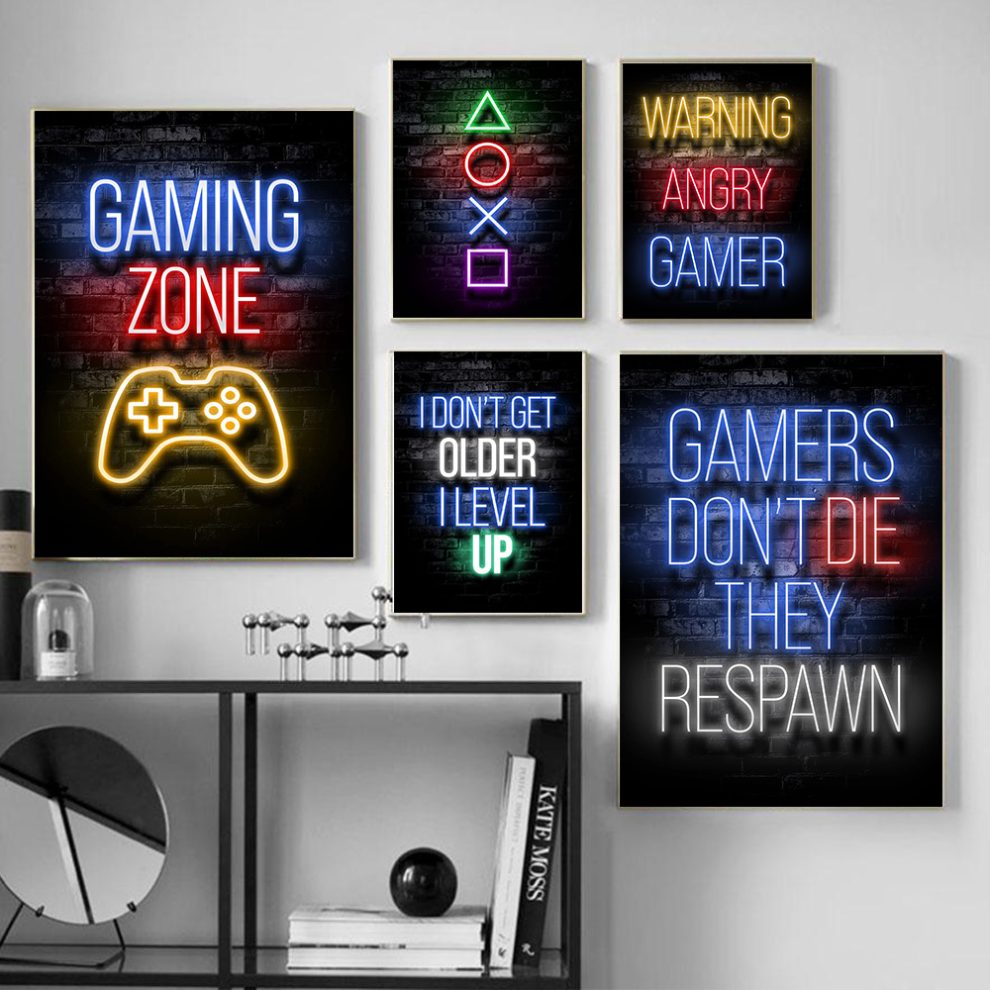 Neon Gaming Console Graffiti Canvas Art For Gamers Home Decor Gift ...