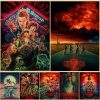 Stranger Things Vintage Poster Retro Silk Wall Art For Bedroom Decor ...