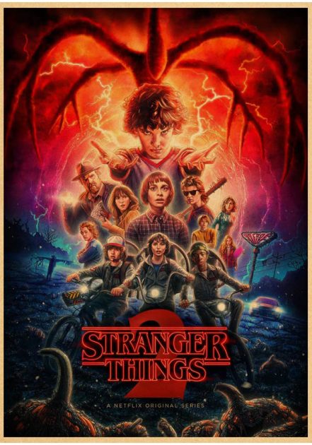 Stranger Things Vintage Poster Retro Silk Wall Art For Bedroom Decor ...