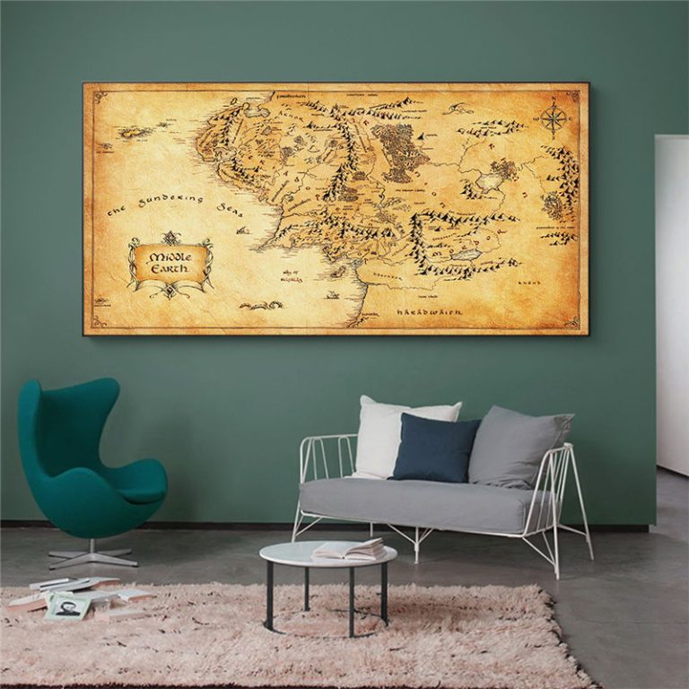 Middle Earth Movie Map Vintage Canvas Wall Art For Living Room ...