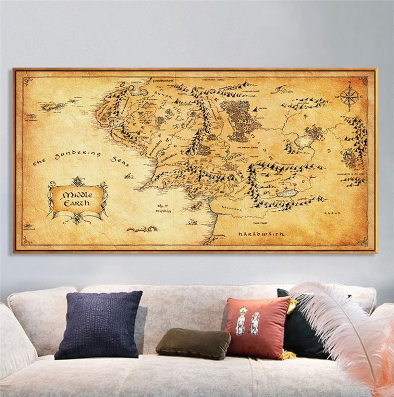 Middle Earth Movie Map Vintage Canvas Wall Art For Living Room ...