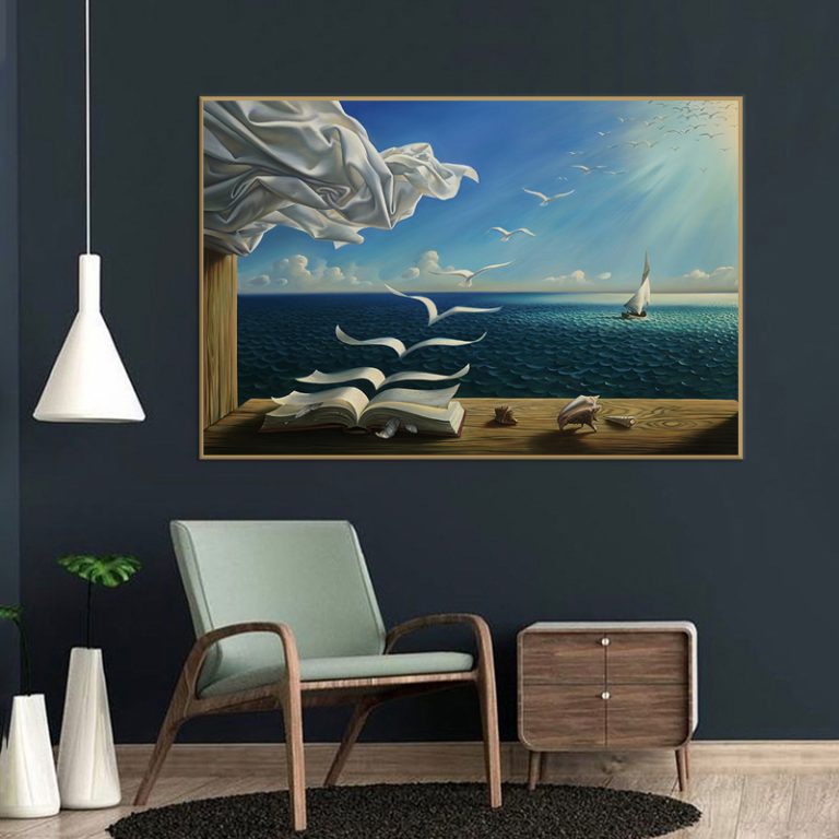 Salvador Dali Waves Book Sailboat Oil Painting Canvas Wall Art Home ...