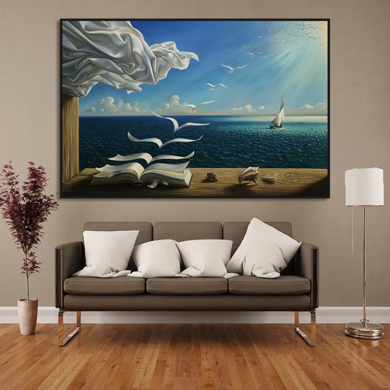 Salvador Dali Waves Book Sailboat Oil Painting Canvas Wall Art Home ...
