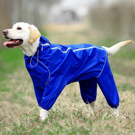 Waterproof Reflective Dog Raincoat Highneck Hooded Jumpsuit For Small ...