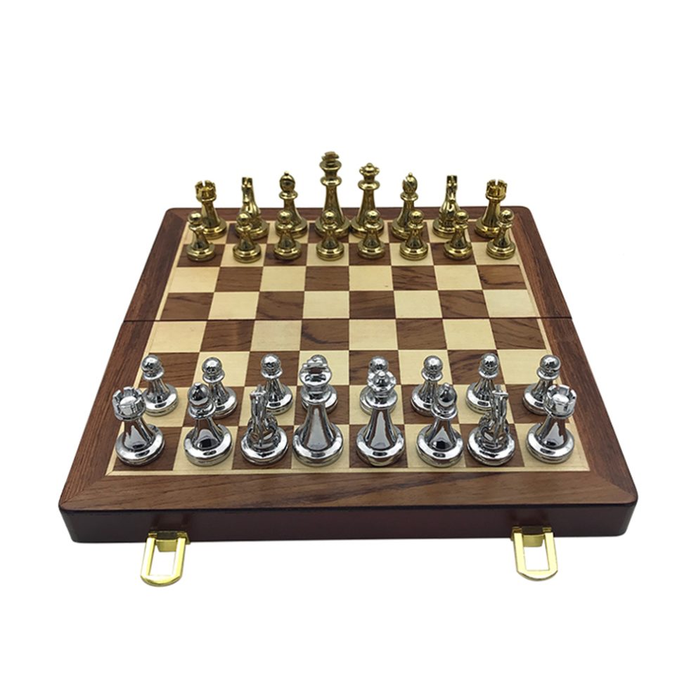 Professional Chess Set Golden Silver Pieces Glossy Wood Board ...