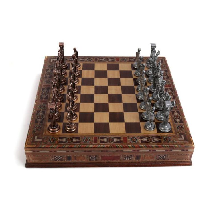 Handmade Antique British Army Chess Set With Copper Pieces Wooden Board ...