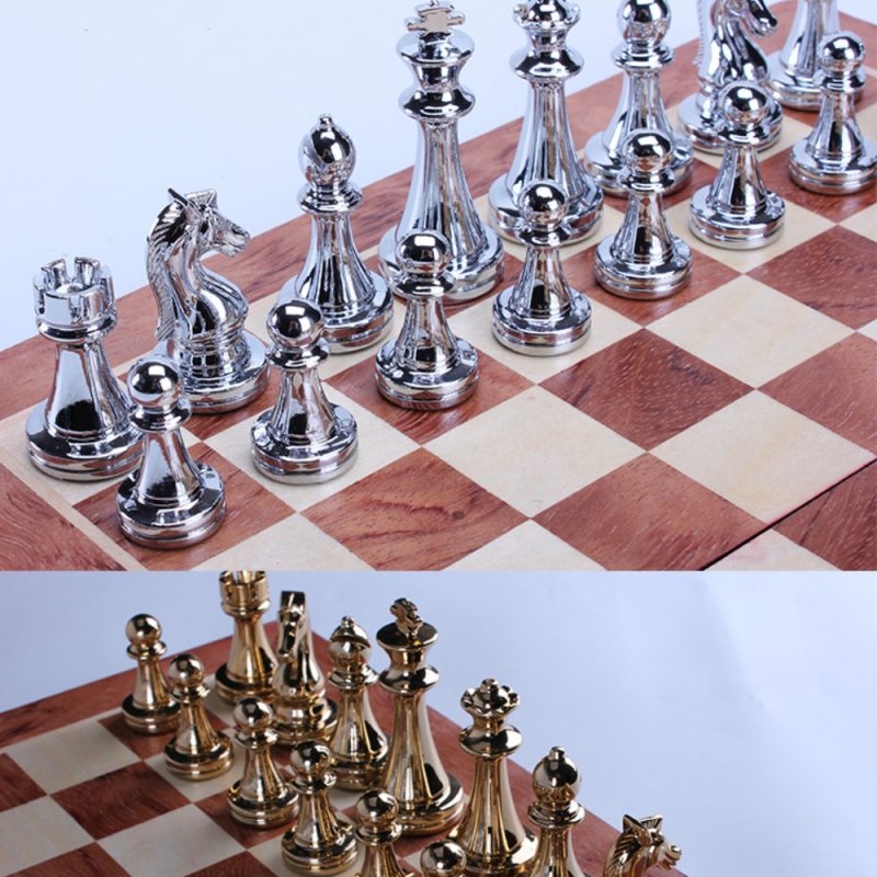 Professional Chess Set With Bronze Pieces Glossy Wooden Folding Board ...