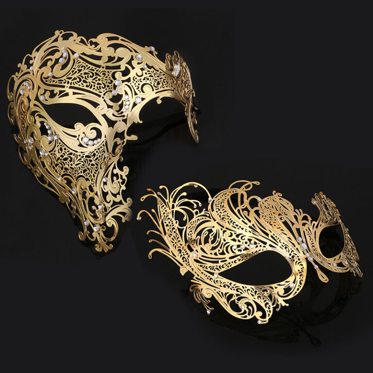 Black Gold Skull Masquerade Mask Rhinestone Metal Half Face For ...