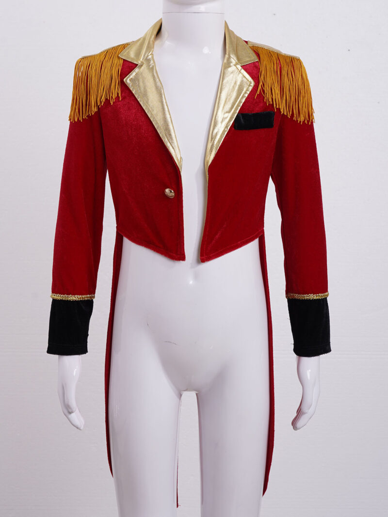 Boys Red Velvet Circus Ringmaster Halloween Costume Lion Tamer Tailcoat ...