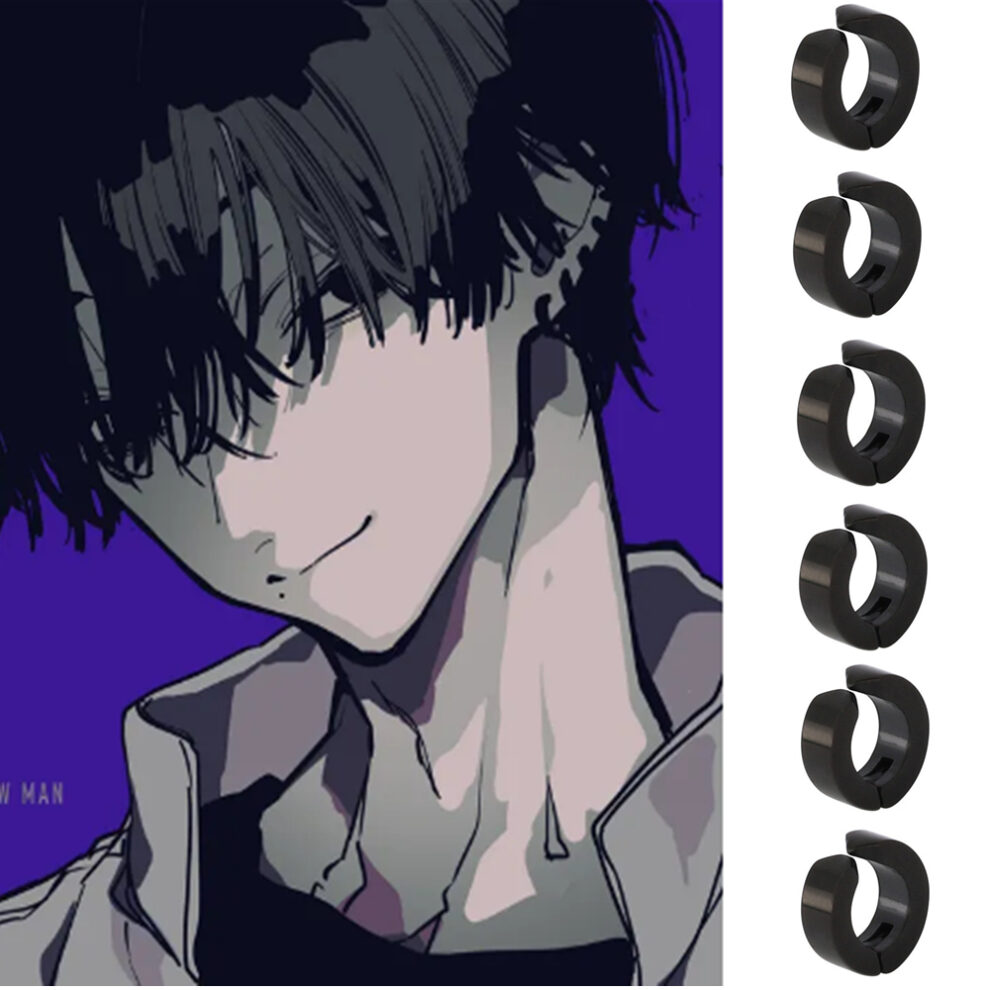 Black Titanium Steel Chainsaw Man Anime Cosplay Earrings Halloween Gift ...