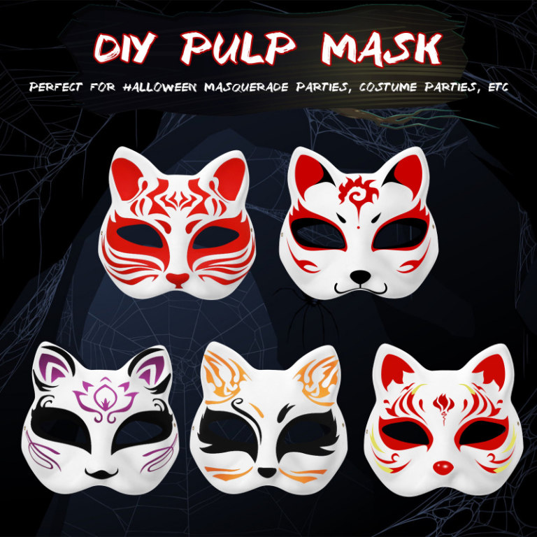 Diy Paintable White Cat Mask For Halloween Cosplay Animal Themed ...