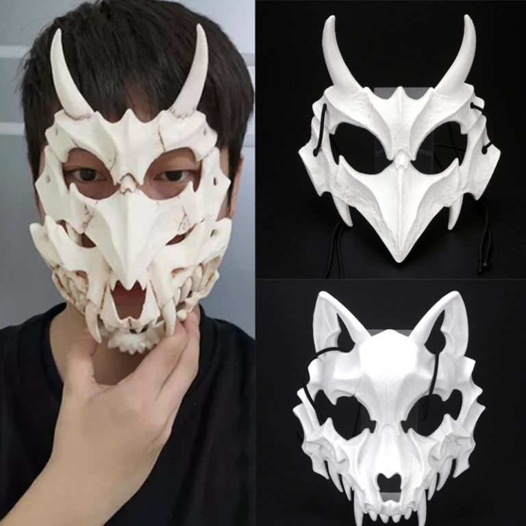 Adult Wolftiger Skeleton Half Mask For Halloween Cosplay Carnival Party ...