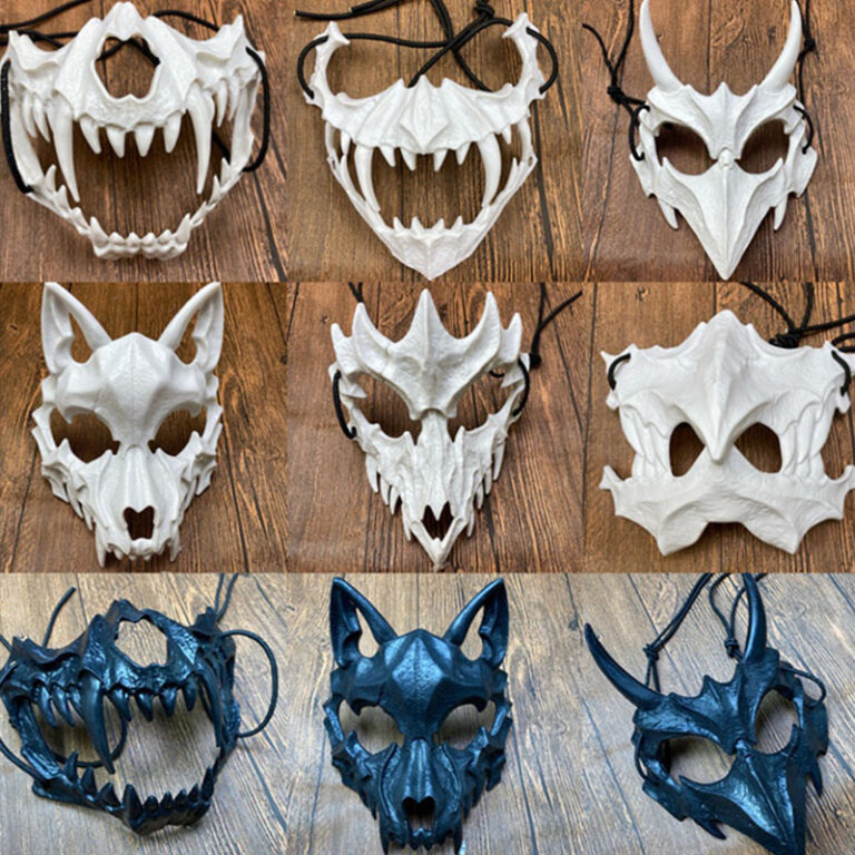 Adult Halloween Skeleton Half Mask Wolf Tiger Cosplay For Men Women ...