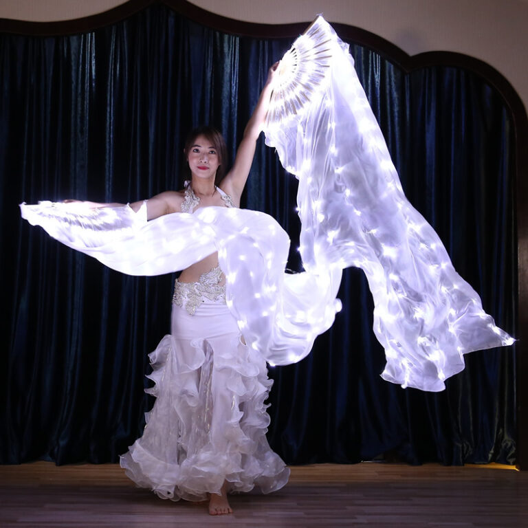 Led Light Silk Fan Veils For Belly Dance Stage Performance White ...