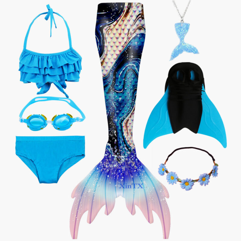 Girls Mermaid Swimwear Set With Monofin Summer Bathing Suit Dress ...