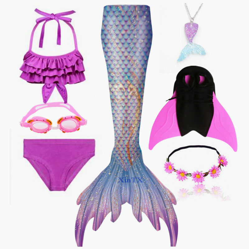 Girls Mermaid Swimwear Set With Monofin Summer Bathing Suit Dress ...