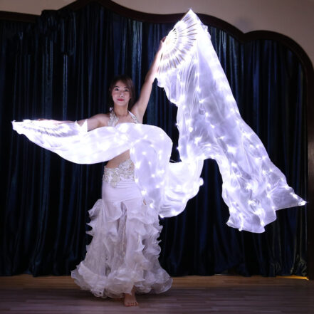Led Lighted Silk Fan Veils For Belly Dance Stage Performances White ...