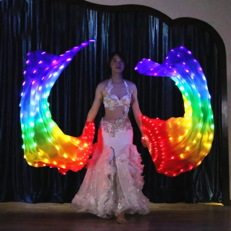 Led Lighted Silk Fan Veils For Belly Dance Stage Performances White ...