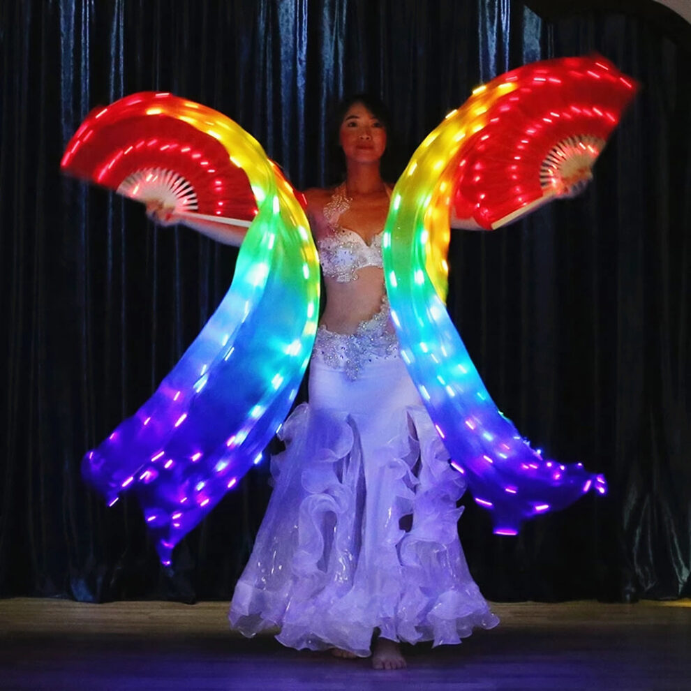Led Lighted Silk Fan Veils For Belly Dance Stage Performances White ...