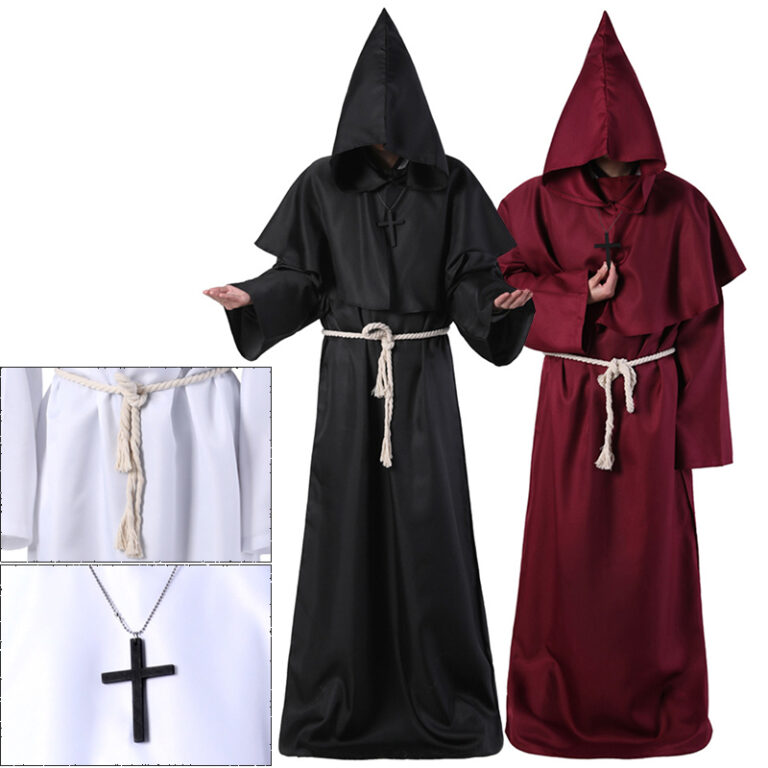 Medieval Wizard Costume Hooded Monk Robe Halloween Cosplay Priest ...