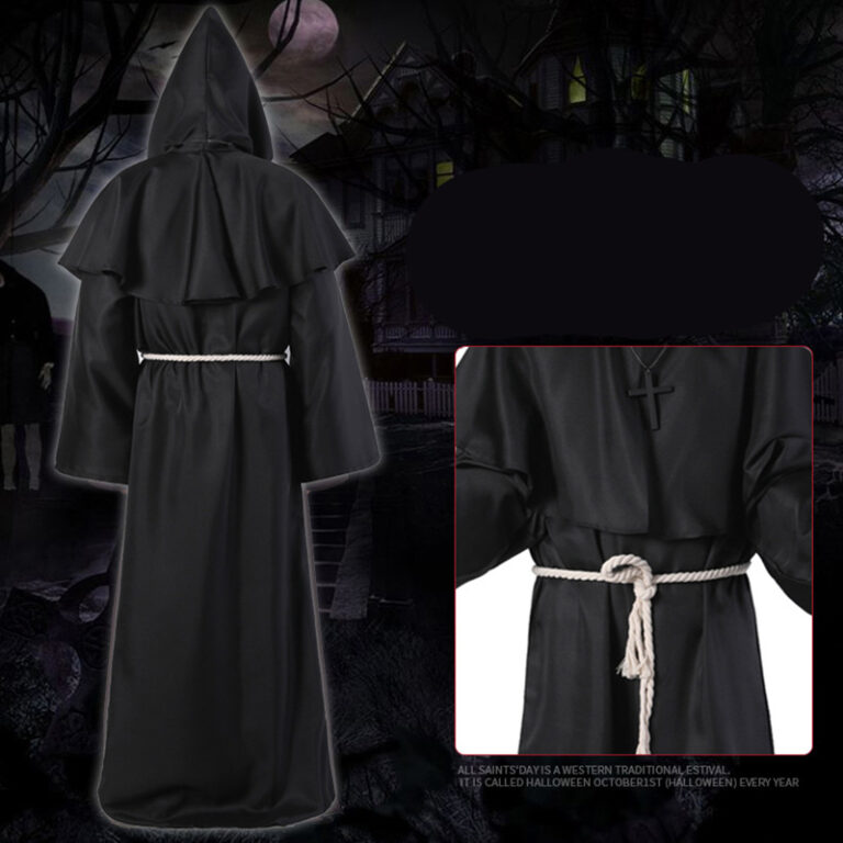 Medieval Wizard Costume Hooded Monk Robe Halloween Cosplay Priest ...