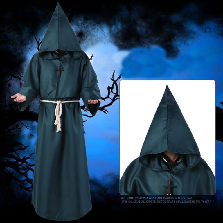Medieval Wizard Costume Hooded Monk Robe Halloween Cosplay Priest ...