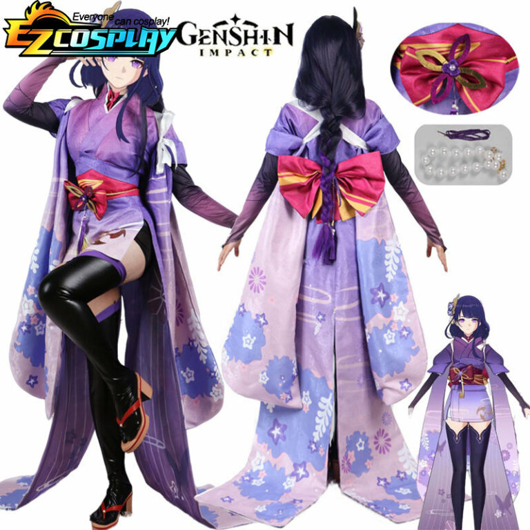 Genshin Impact Raiden Ei Beelzebul Full Kimono Cosplay Costume Set ...