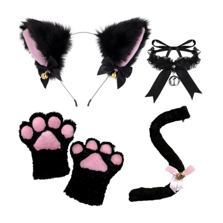 Halloween Christmas Cat Cosplay Set Ears Tail Choker Bell Gloves ...