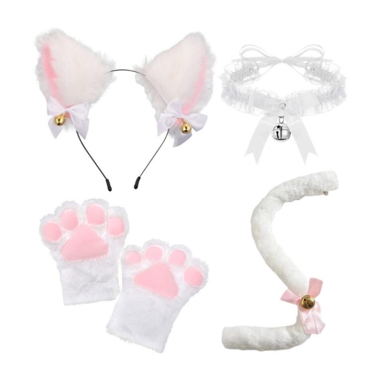 Halloween Christmas Cat Cosplay Set Ears Tail Choker Bell Gloves ...